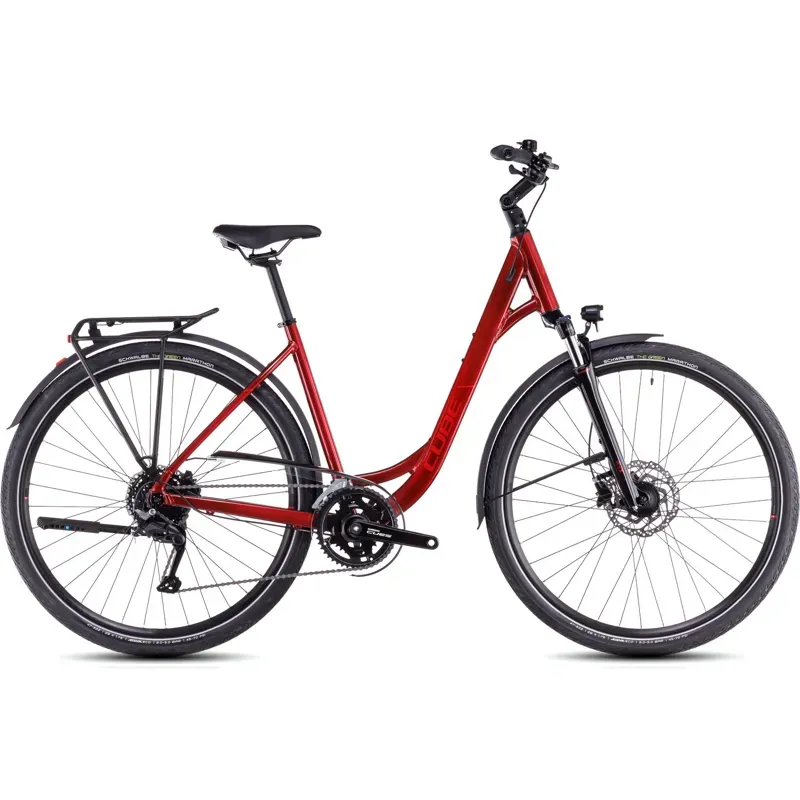 Cube Touring Pro Easy Entry Hybrid Bike in Maroon/Pearl